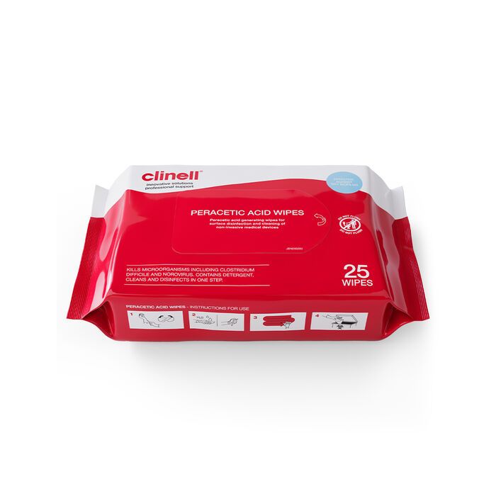 CLINELL (SPORICIDAL) PERACETIC ACID WIPES PACK OF 25'S - MedKart Online